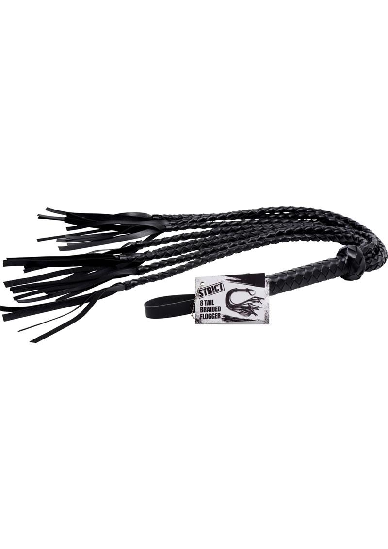 Strict 8 Tail Braided Flogger Black 32 Inch Long Adult